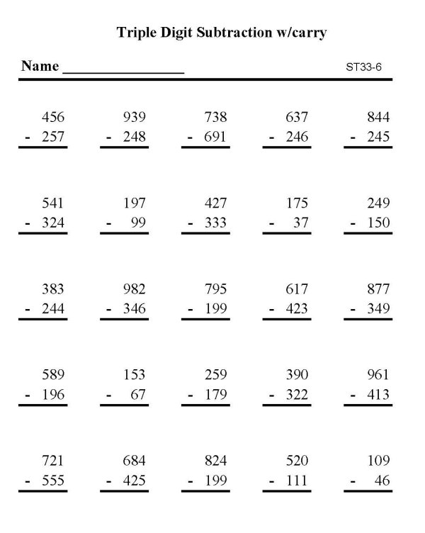BlueBonkers Printable Subtraction Sheet Triple Digit Subtraction P6